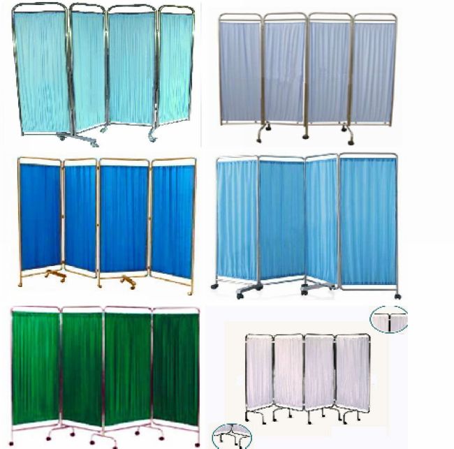 4 Folding Steel Frame Hospital Privacy Screens Medical Pvc Bed Screen ...